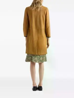Prada Suede Single-breasted Coat With Contrasting Leather Trim