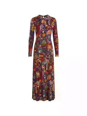 Farm Rio Graphic Print High Neck Long Sleeve Dress
