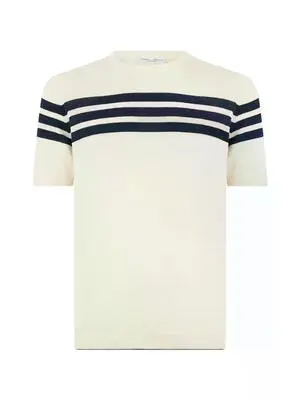 ROBERTO COLLINA Stripe Print Short Sleeve Sweater