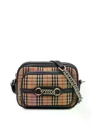 Burberry Knight Check Canvas And Calfskin Link Camera Bag - Black
