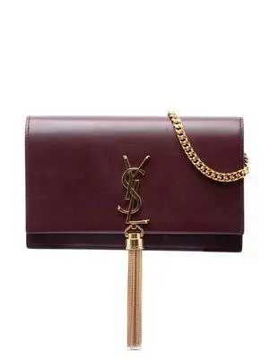 Saint Laurent Smooth Calfskin Monogram Kate Tassel Wallet On Chain - Red