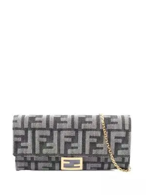 Fendi Ff Jacquard Denim Wallet On Chain Crossbody Bag - Blue