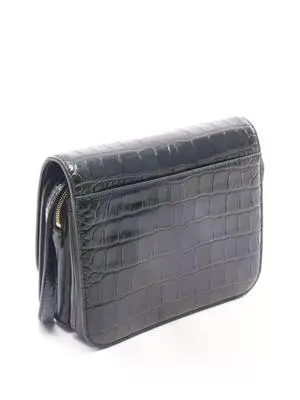 Balenciaga Small Croc Embossed Shiny Calfskin B Logo Crossbody Bag - Black