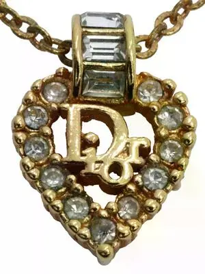 Dior Plated Crystal Heart Pendant Necklace - Gold