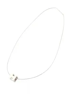 Hermès Palladium Plated Enamel Cage D'h Pendant Necklace - Silver
