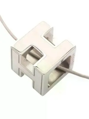 Hermès Palladium Plated Enamel Cage D'h Pendant Necklace