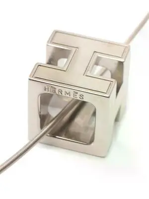 Hermès Palladium Plated Enamel Cage D'h Pendant Necklace