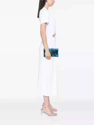 Prada Saffiano Hibiscus Print Sound Lock Clutch Bag