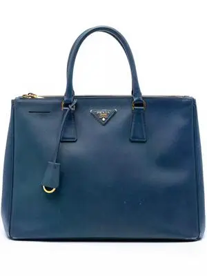 Prada Saffiano Lux Galleria Double Zip Tote Satchel - Blue