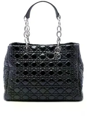 Dior Large Patent Cannage Lady Soft Shopping Tote Bag - Black