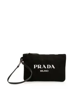 Prada Canapa Canvas Logo Wristlet Pouch - Black