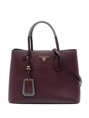 Prada Saffiano Cuir Double Satchel - Red