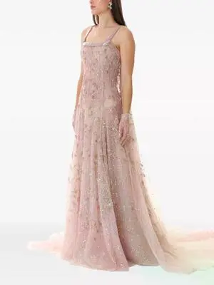 DINA MELWANI Hand-embroidered Stardust Tulle Maxi Gown