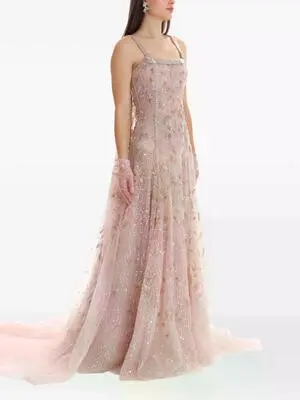 DINA MELWANI Hand-embroidered Stardust Tulle Maxi Gown