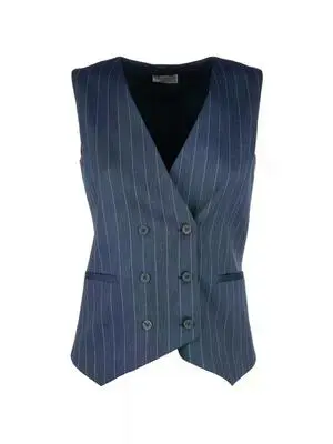 POST SCRIPTUM Double-breasted Pinstripe Waistcoat - Blue