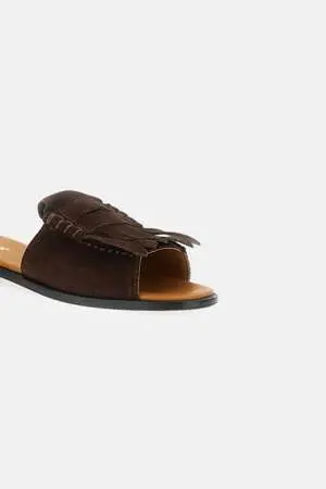 SEBAGO Suede Leather Fringed Slide Sandals