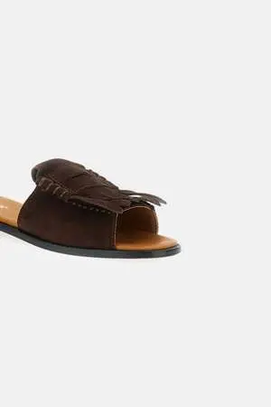 SEBAGO Suede Leather Fringed Slide Sandals - Brown
