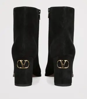 Valentino Garavani Suede Ankle Boots With Gold Tone Vlogo Detail - Black