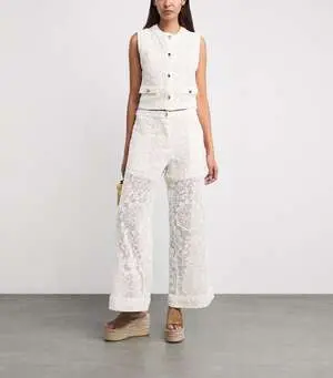 Maje Guipure Lace Flared Palazzo Trousers