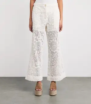Maje Guipure Lace Flared Palazzo Trousers