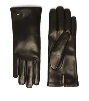 Max Mara Lamb Leather Gloves With Monogram Detail - Black