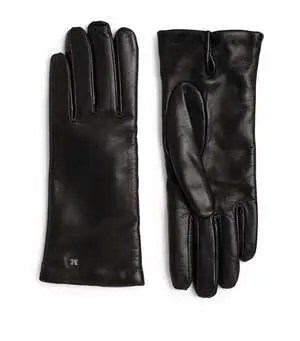 Max Mara Lamb Leather Gloves With Monogram Detail - Black
