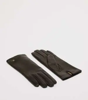 Max Mara Lamb Leather Gloves With Monogram Detail - Black