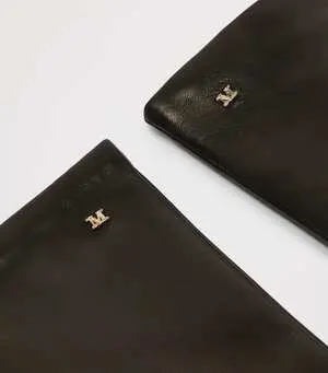 Max Mara Lamb Leather Gloves With Monogram Detail - Black