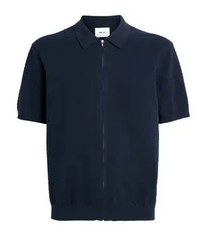 NN.07 Organic Cotton Zip-up Polo Shirt - Navy