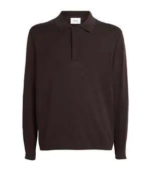 NN.07 Organic Cotton-silk Long Sleeve Polo Sweater - Brown