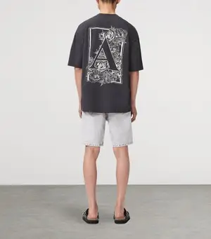 ALLSAINTS Lenny Straight Leg Acid Wash Denim Shorts - Grey