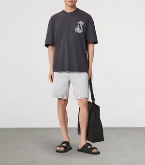 ALLSAINTS Lenny Straight Leg Acid Wash Denim Shorts - Grey