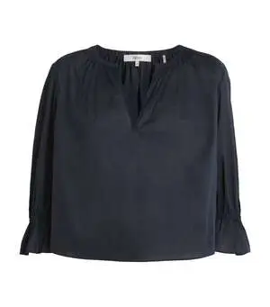 FRAME Cotton Poet Blouse - Navy