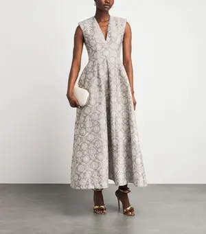 Huishan Zhang Metallic Jacquard Pleated Midi Dress - Grey