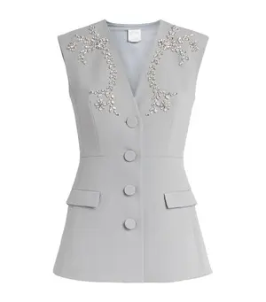 Huishan Zhang Crepe Embellished Sigrid Sleeveless Jacket
