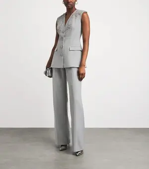 Huishan Zhang Crepe Embellished Sigrid Sleeveless Jacket