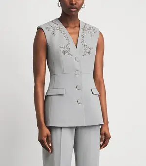 Huishan Zhang Crepe Embellished Sigrid Sleeveless Jacket