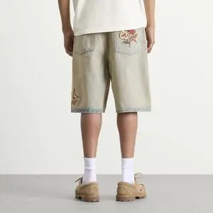 Drole De Monsieur Embroidered Floral Denim Shorts