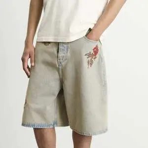 Drole De Monsieur Embroidered Floral Denim Shorts
