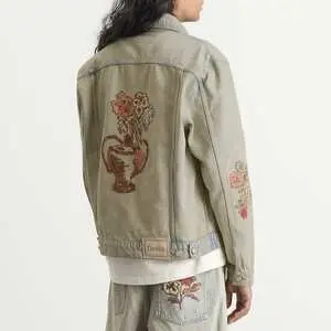 Drole De Monsieur Embroidered Floral Denim Jacket