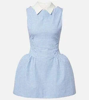 SHUSHU/TONG Gingham Cotton Mini Dress With Collared Neckline - Blue