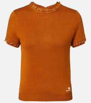 SHUSHU/TONG Lace-trimmed Linen Top - Brown