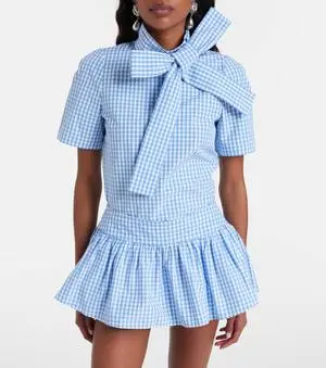SHUSHU/TONG Gingham Cotton Top With Bow Detail