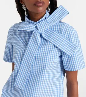 SHUSHU/TONG Gingham Cotton Top With Bow Detail