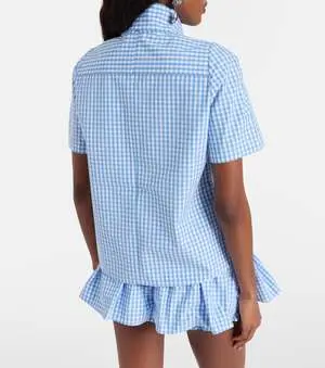 SHUSHU/TONG Gingham Cotton Top With Bow Detail
