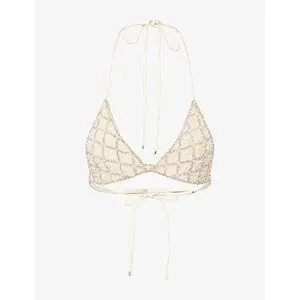 GRACE FAENA Pearl And Crystal-embellished Beaded Bralette - Chalk