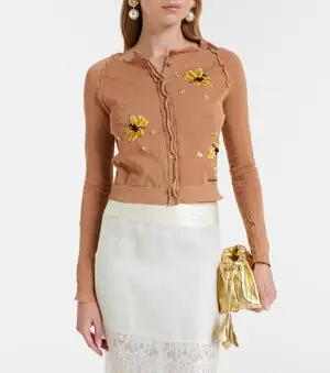 SHUSHU/TONG Beaded Floral Cotton-blend Cardigan