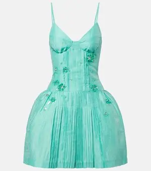 SHUSHU/TONG Embellished Linen-blend Minidress - Turquoise