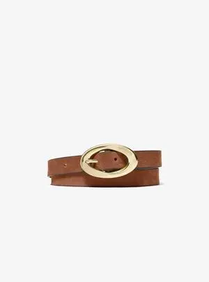 Michael Kors Oval Buckle Suede Belt - Brown