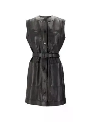 LA ROSE Belted Leather Mini Dress